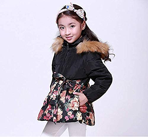 SS&CC Girls' Long Flower Printing Bowknot Winter Hooded Down Jacket 10-12 Years