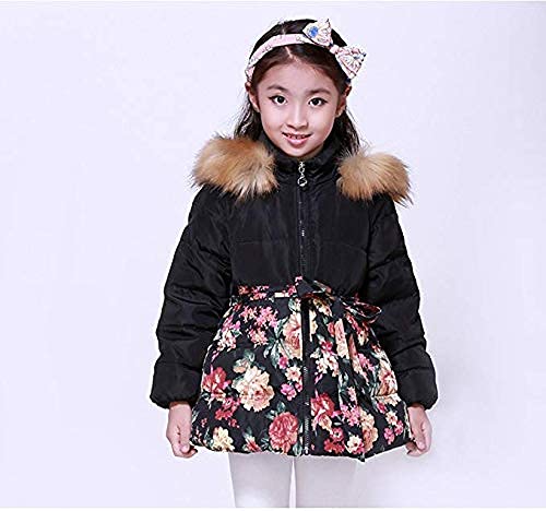 SS&CC Girls' Long Flower Printing Bowknot Winter Hooded Down Jacket 10-12 Years