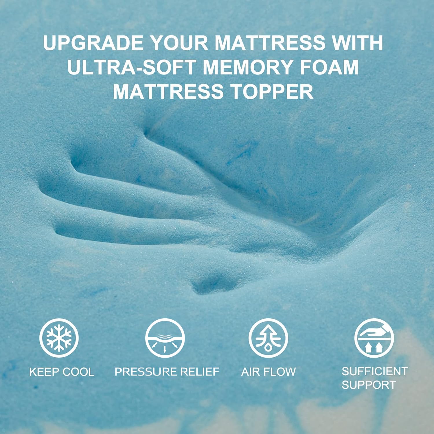 SINWEEK 2 Inch Mattress Topper 5-Zone Memory Foam Mattress Topper Pressure Relieve Soft Mattress Pad, CertiPUR-US Certified, King Size Blue