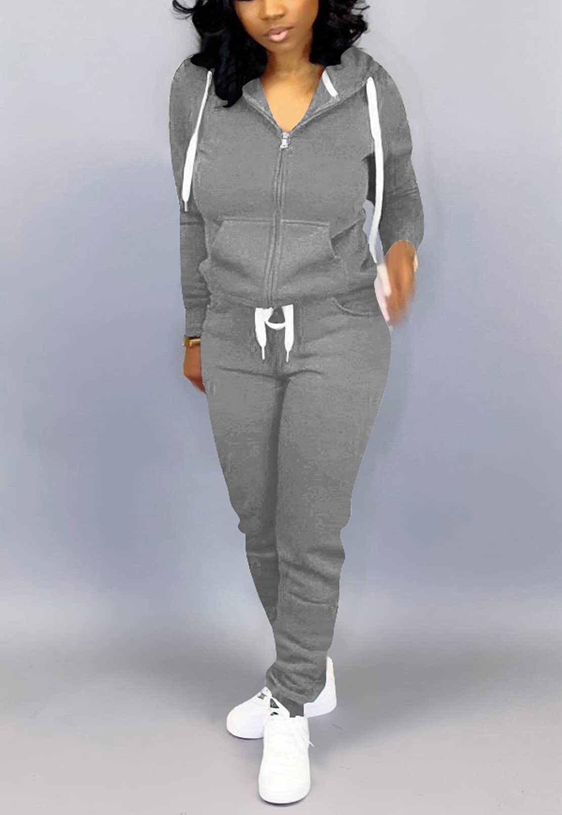 Mrskoala Two Piece Outfits for Women Tracksuit Sweat Suits Workout Jogging Sets Loungewear with Pocket Gray XL