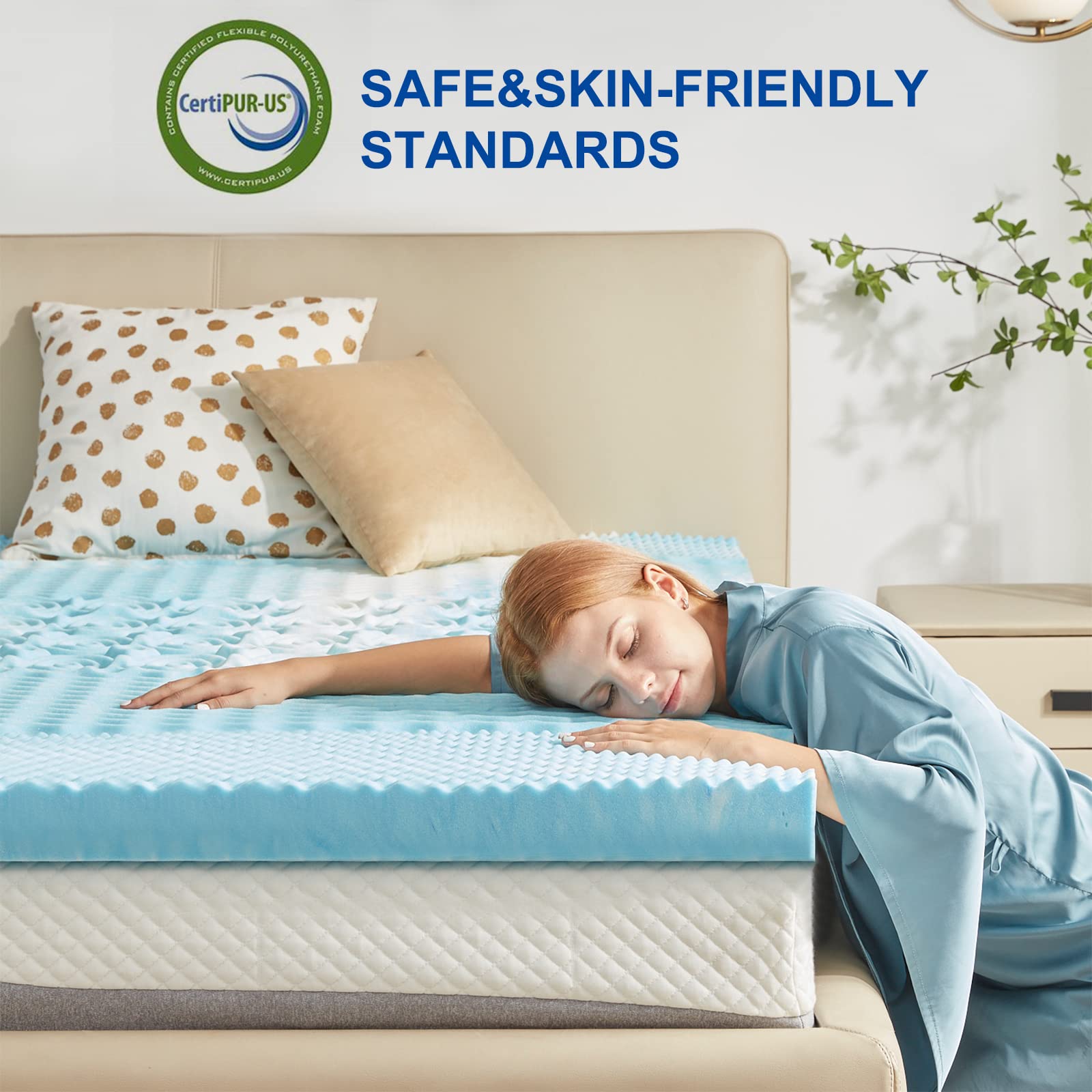 SINWEEK 2 Inch Mattress Topper 5-Zone Memory Foam Mattress Topper Pressure Relieve Soft Mattress Pad, CertiPUR-US Certified, King Size Blue