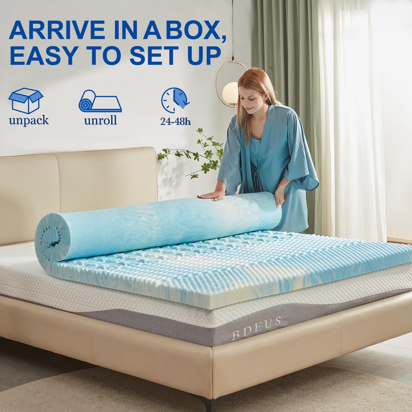 SINWEEK 2 Inch Mattress Topper 5-Zone Memory Foam Mattress Topper Pressure Relieve Soft Mattress Pad, CertiPUR-US Certified, King Size Blue