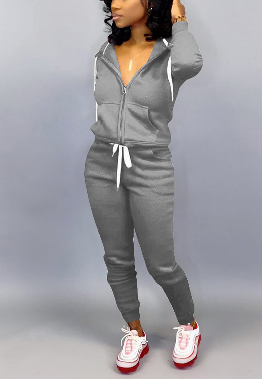 Mrskoala Two Piece Outfits for Women Tracksuit Sweat Suits Workout Jogging Sets Loungewear with Pocket Gray XL