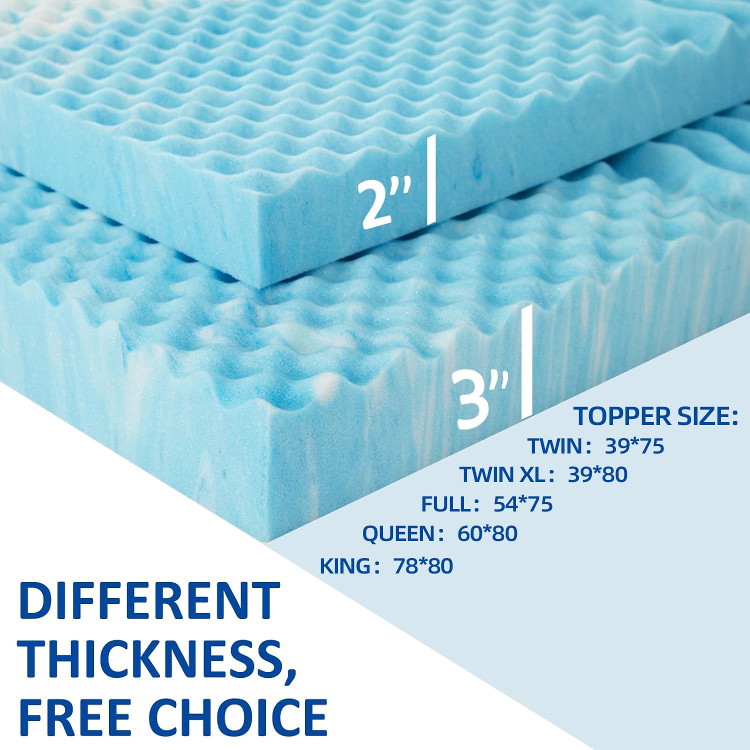 SINWEEK 2 Inch Mattress Topper 5-Zone Memory Foam Mattress Topper Pressure Relieve Soft Mattress Pad, CertiPUR-US Certified, King Size Blue