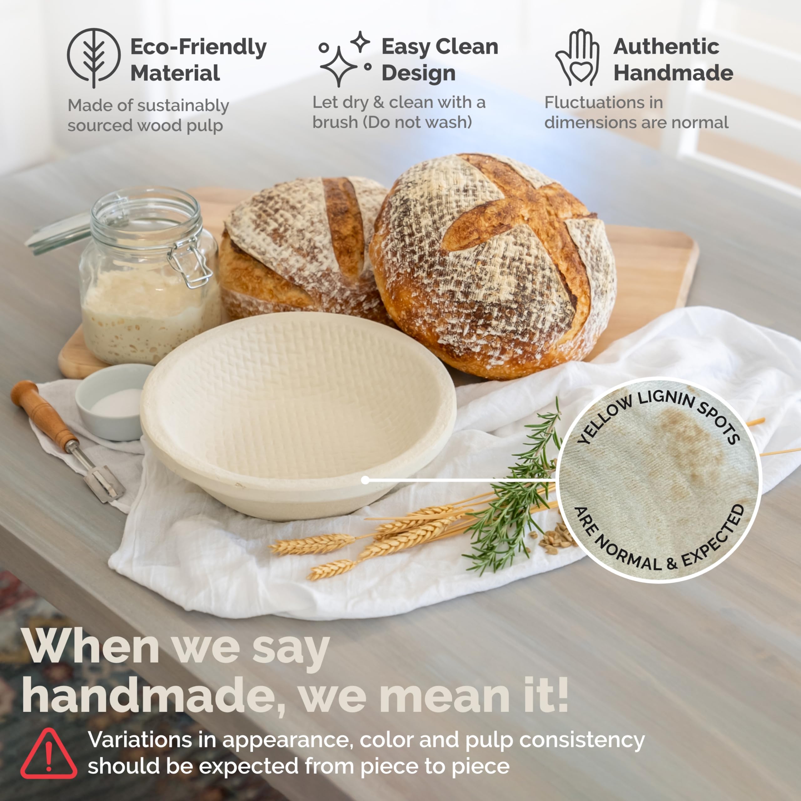 Bulka Large Round 9" 1kg Waffle Banneton Bread Proofing Basket Pressed Wood Pulp, Sourdough Proofing Basket - Non-Stick Brotform Sourdough Bread Baking Supplies, Made in Germany.