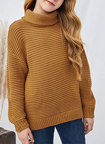 Dokotoo Girls Winter Warm Cute Turtleneck Long Sleeve Sweaters Comfy Chunky Knit Solid Color Pullover Kids Sweater Tops 2024 Fashion Khaki 8-9 Years