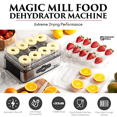 Magic Mill Food Dehydrator Machine | 5 Stackable Stainless Steel Trays Jerky Dryer with Digital Adjustable Timer and Temperature Control - Electric Food Preserver Machine with Powerful Drying Capacity for Fruits, Veggies, Meats & Dog Treats (5 Stainless S