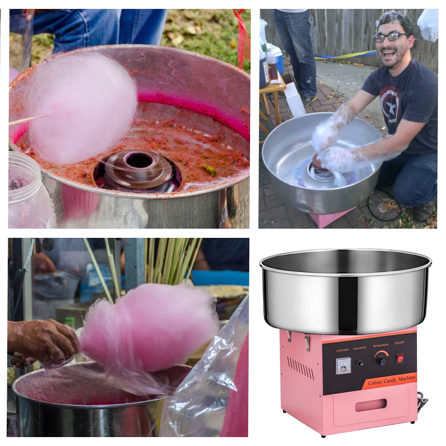 Commercial Cotton Candy Machine Electric Cotton Candy Floss Maker - 110V for the Perfect Party Favor for Birthdays, School function, or Social Events.(Pink) (Without wheels, Pink)
