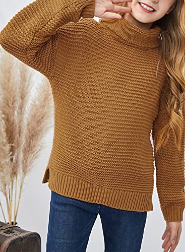 Dokotoo Girls Winter Warm Cute Turtleneck Long Sleeve Sweaters Comfy Chunky Knit Solid Color Pullover Kids Sweater Tops 2024 Fashion Khaki 8-9 Years