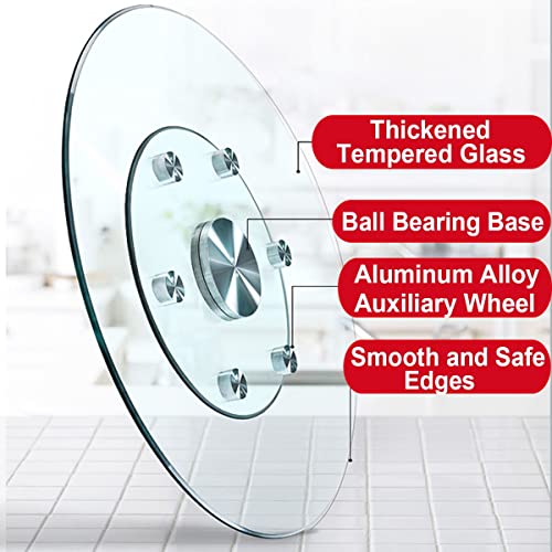30 Inch Glass Lazy Susan Turntable, Clear Round Tabletop Rotating Serving Tray, Large Dining Table Tray Tabletop Organizer,Aluminum Alloy Bearing, Silent
