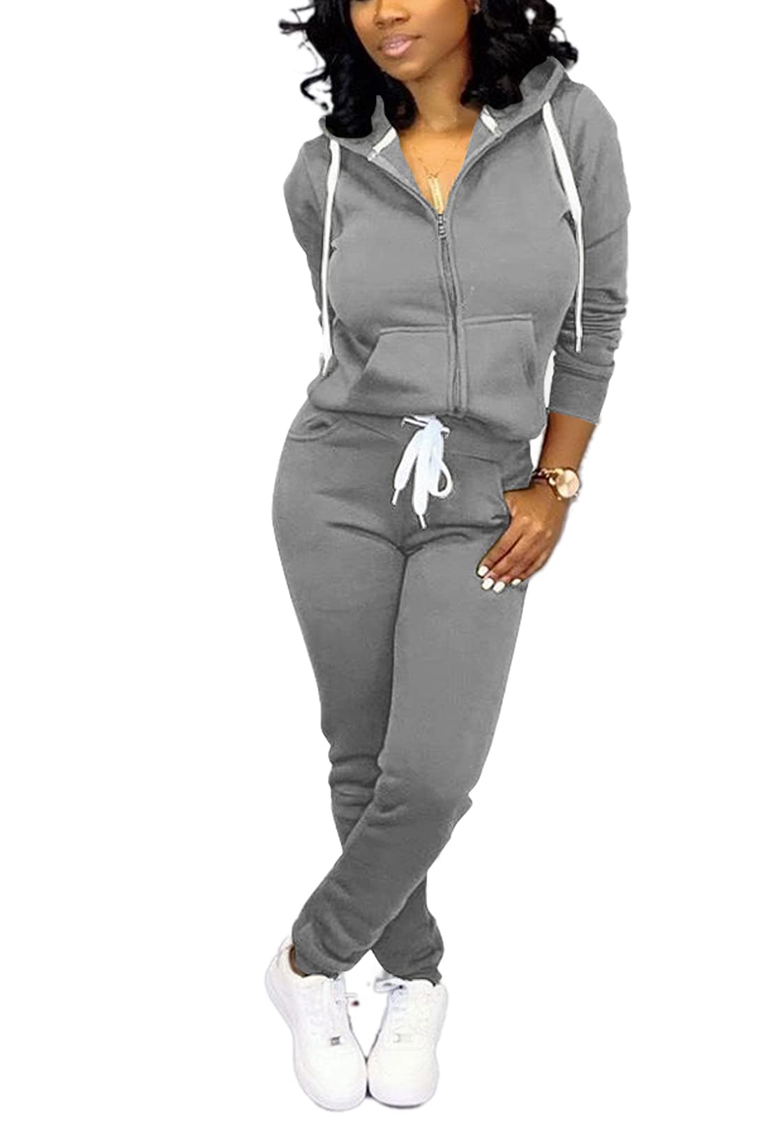 Mrskoala Two Piece Outfits for Women Tracksuit Sweat Suits Workout Jogging Sets Loungewear with Pocket Gray XL