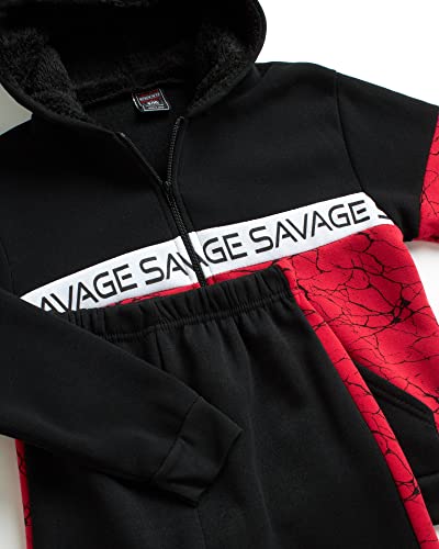 Quad Seven Boys' Active Sweatsuit Set - Heavyweight Sherpa Lined Sweatshirt and Jogger Sweatpants - Kids' Gym Clothing (8-18), Size 4, Red Savage