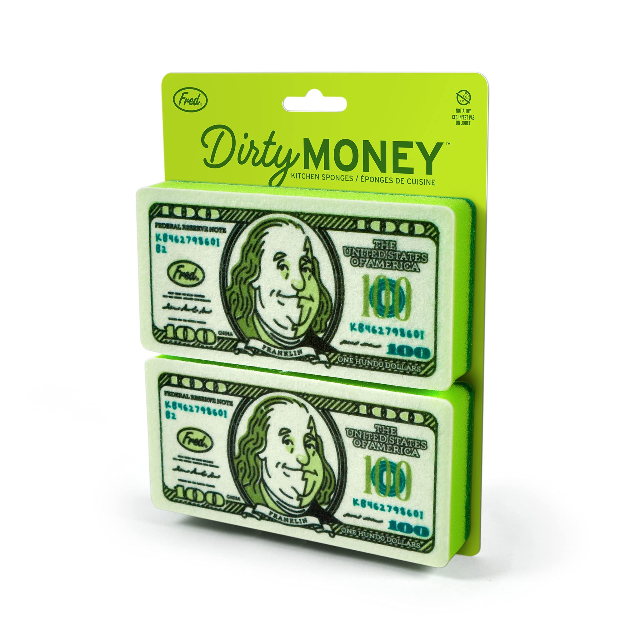 Genuine Fred, Dirty Money, Kitchen Sponges, Set of 2, Green (5286467)