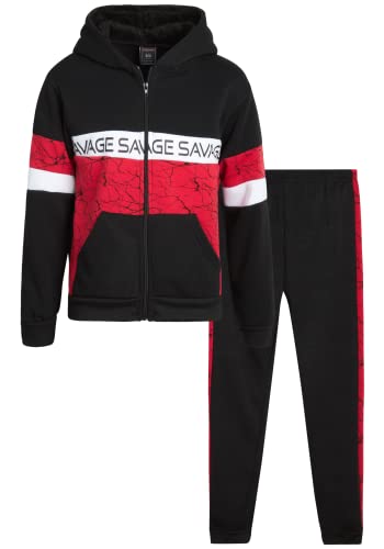 Quad Seven Boys' Active Sweatsuit Set - Heavyweight Sherpa Lined Sweatshirt and Jogger Sweatpants - Kids' Gym Clothing (8-18), Size 4, Red Savage