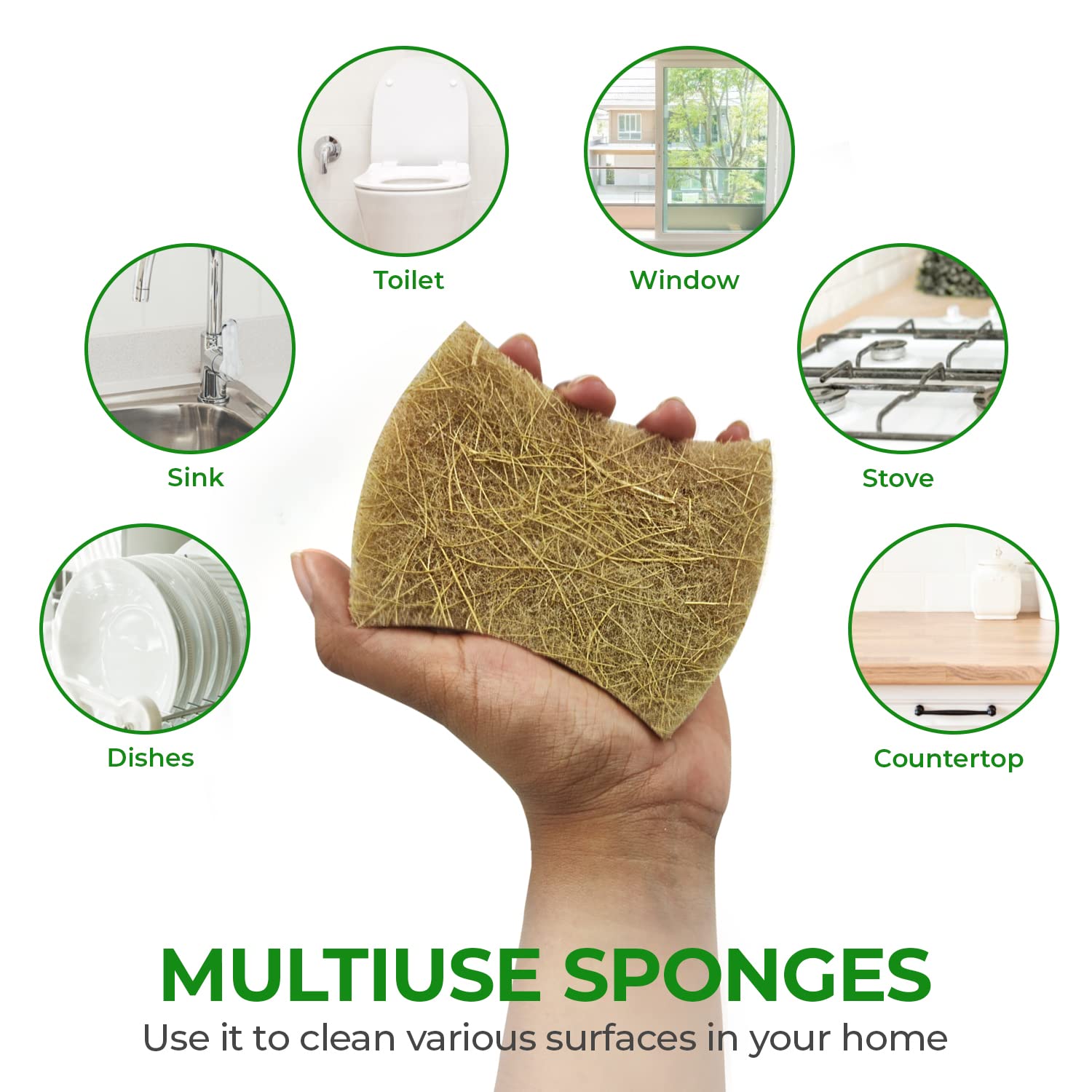 AIRNEX Biodegradable Natural Dish Sponges Kitchen Pack of 12 - Coconut and Cellulose Sponges for Dishes and Surfaces - Eco Friendly Non-Scratch Heavy Duty Dish Scrubber Sponges Bulk for Household