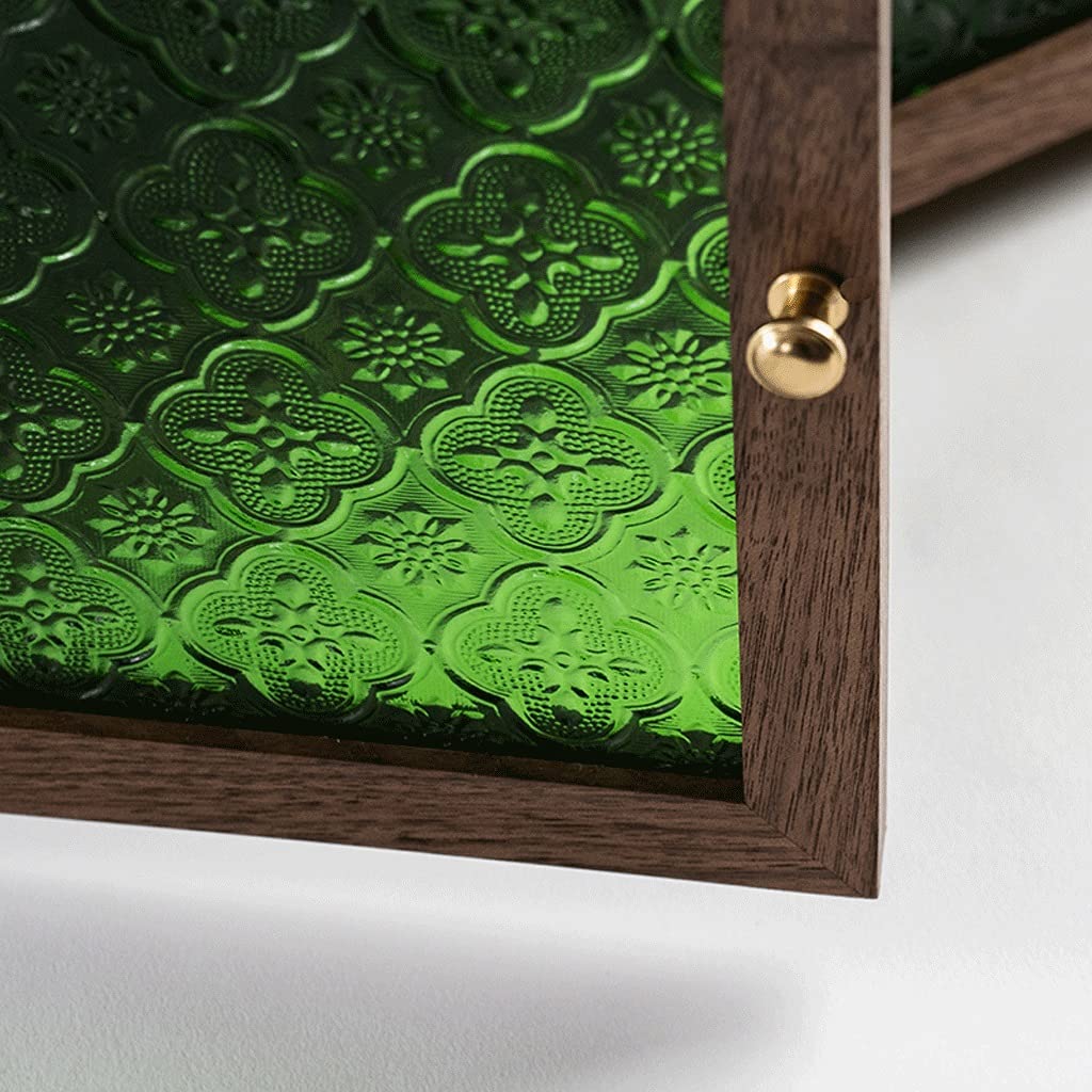 ZYR Cupboard,Retro Small Cabinet with Green Embossed Glass Sideboard Home Wooden Decorative Cabinet Kitchen Bathroom Countertop Cabinet Double Door Pantry Storage