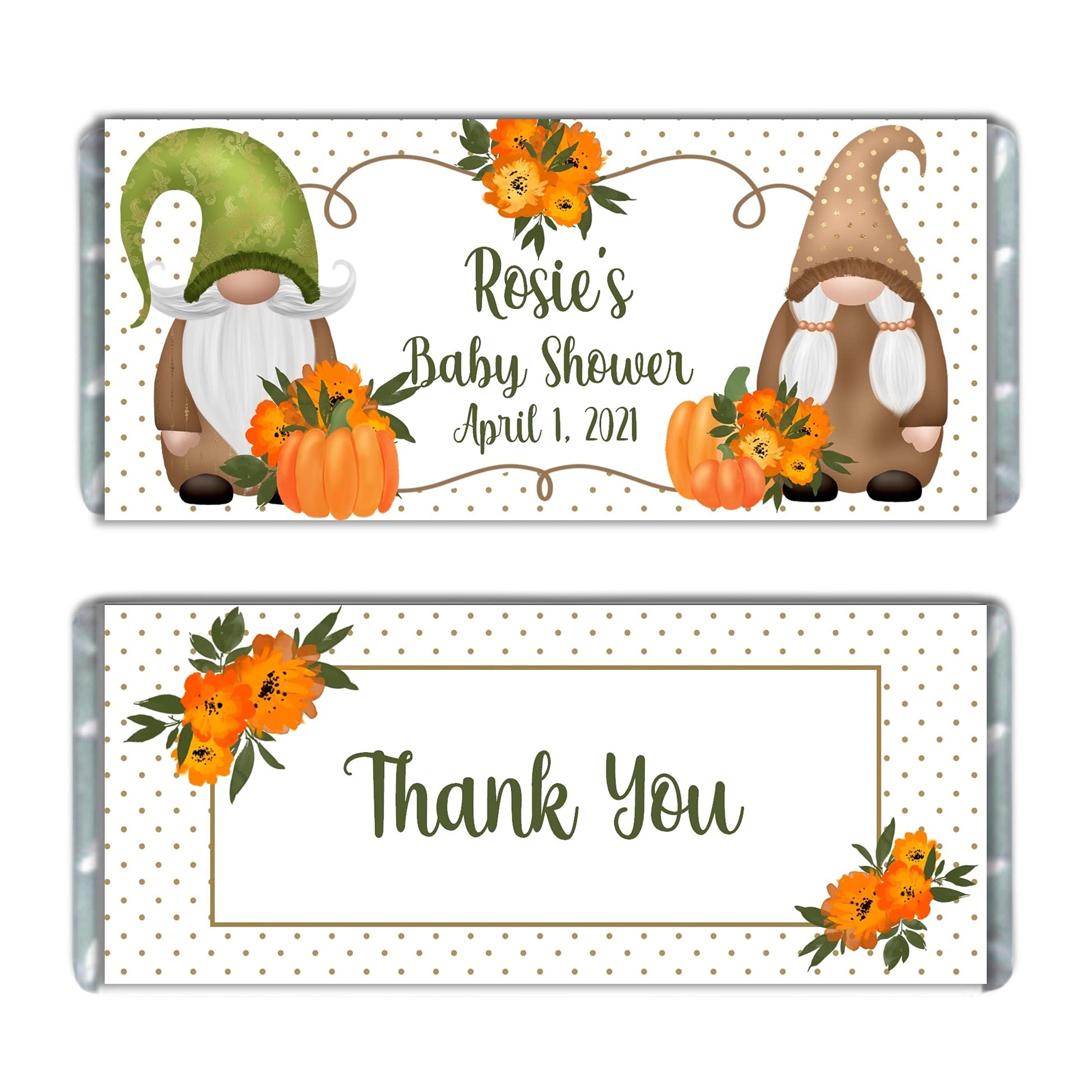 Fall Gnome Candy Bar Wappers, Personalized Label for Chocolate Bar, Party Favor, Pack of 20