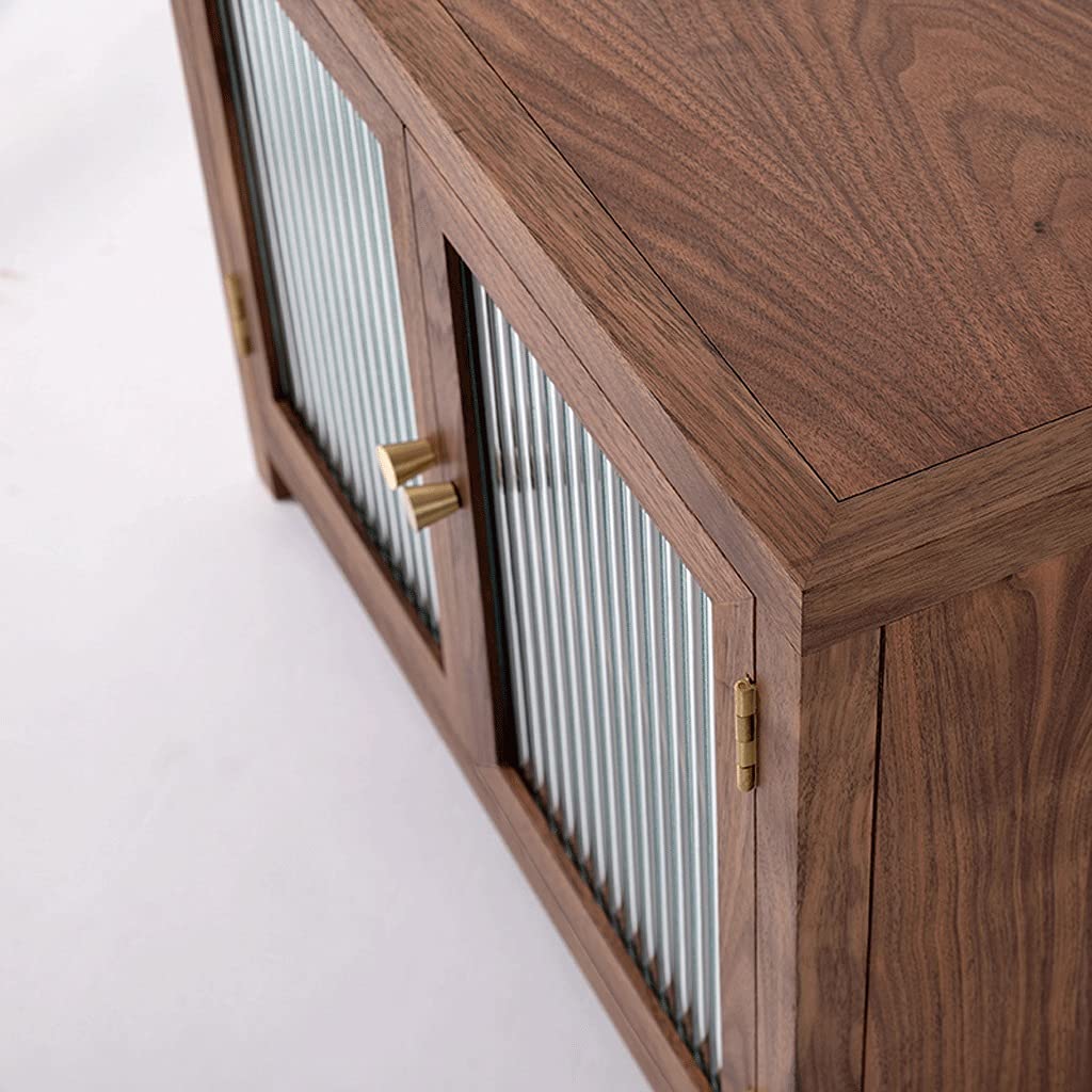 ZYR Desktop Storage Cabinet with Glass Door Sideboard Black Walnut Wood Small Cupboard Home Decoration Cabinet Storage Cabinet Kitchen Bathroom Countertop Cabinet Double Layer