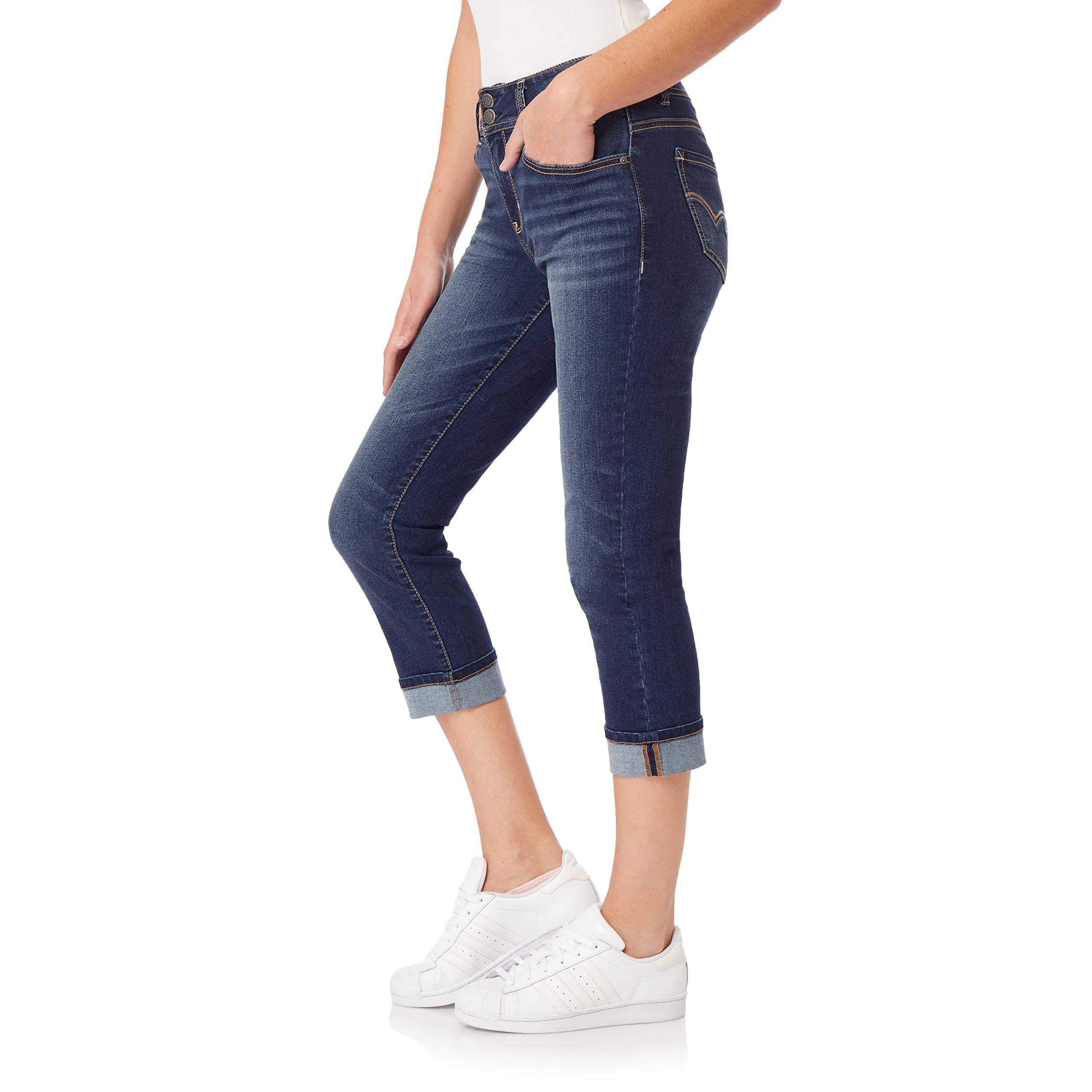 WallFlower womens Juniors Flirty Curvy High-rise Skinny Stretch Denim Crop (Standard and Plus) Jeans, Alani, 17 US