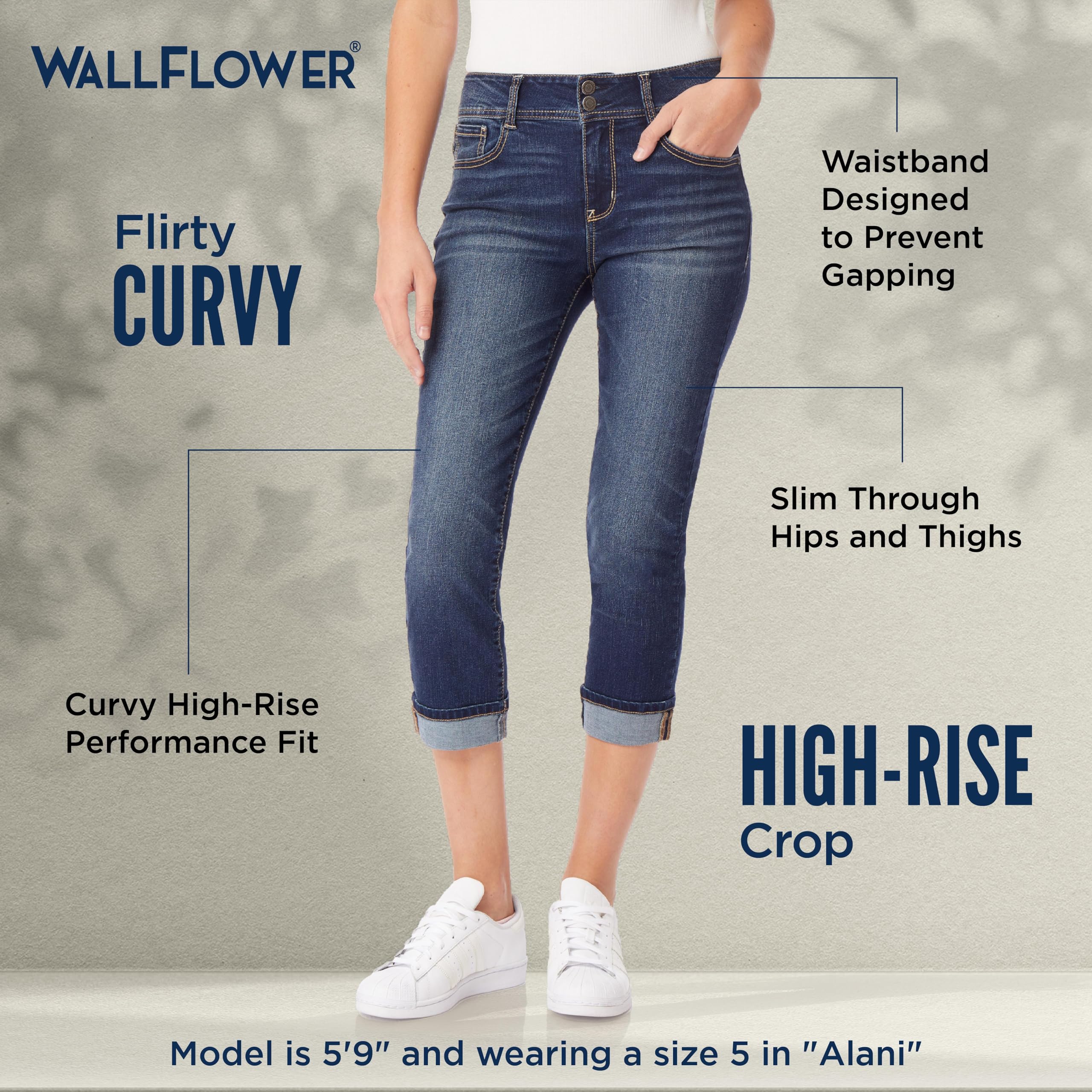 WallFlower womens Juniors Flirty Curvy High-rise Skinny Stretch Denim Crop (Standard and Plus) Jeans, Alani, 17 US