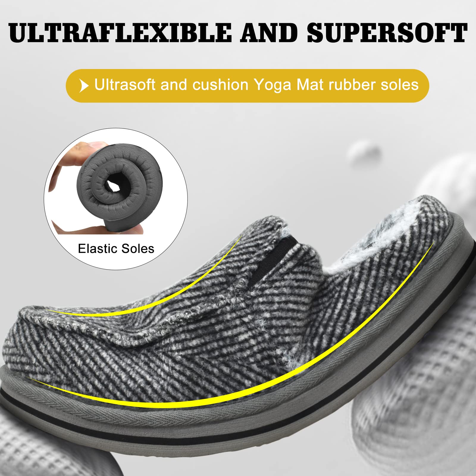 ONCAI Slipper for Men with Arch Support,Cotton-Blend Memory Foam House Slippers for Men Warm Strips Fluff Plush Wool-like Clogs with Rubber Sole Grey Size 10