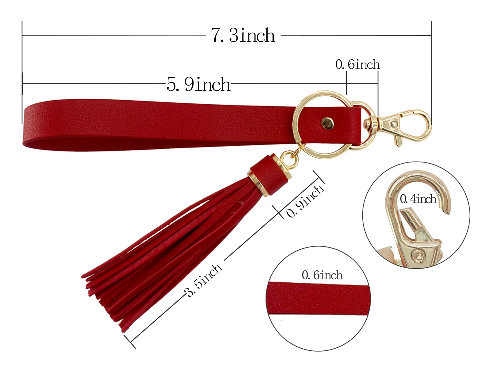 PAMIR TONG PU Faux Leather Wristlet Strap for Key, Hand Wrist Lanyard Key Chain Holder with Tassel for Wallet Purse Clutch Cellphone Wristlet Key (Red)