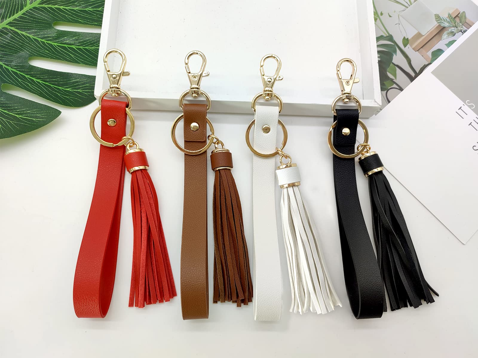 PAMIR TONG PU Faux Leather Wristlet Strap for Key, Hand Wrist Lanyard Key Chain Holder with Tassel for Wallet Purse Clutch Cellphone Wristlet Key (Red)