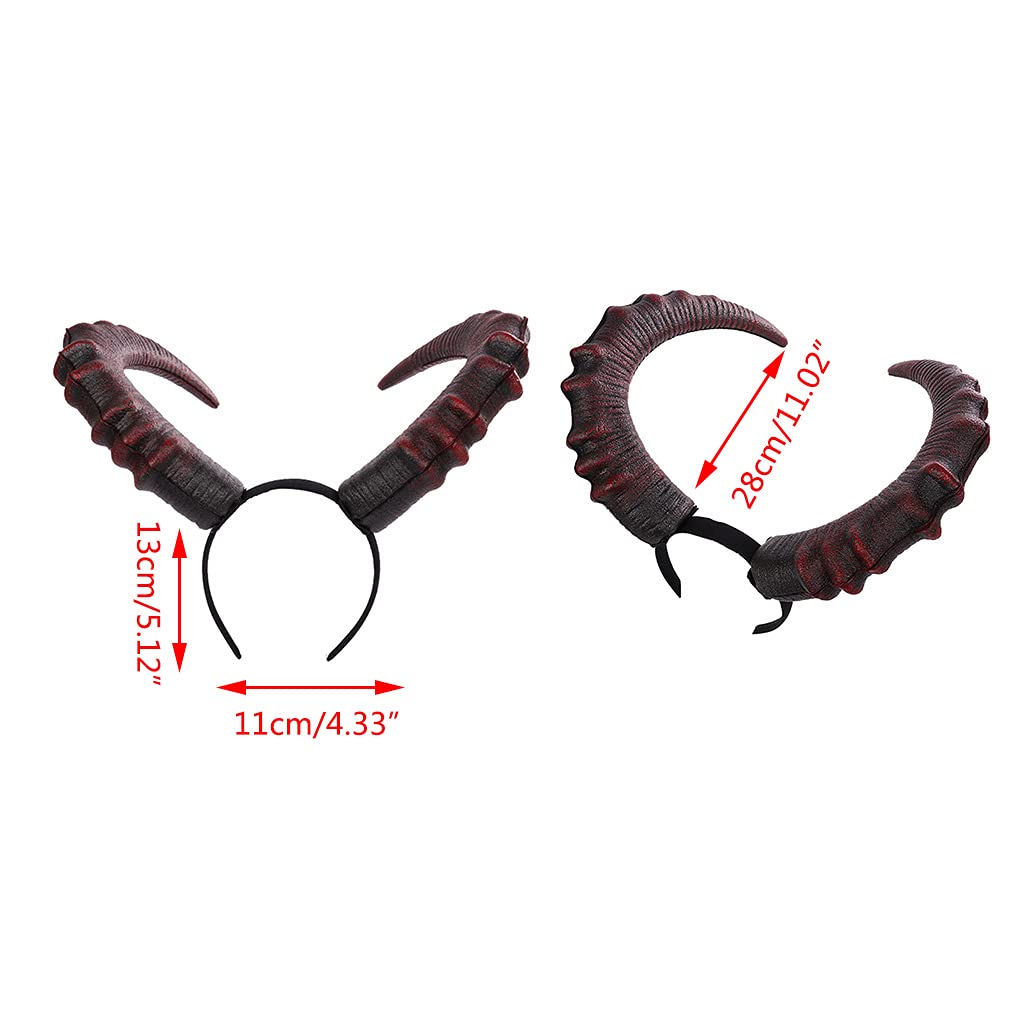 Gothic Halloween Cosplay Headwear Realistic Black Red Long Devils Horn Headband Carnival Party Bandana Hairband