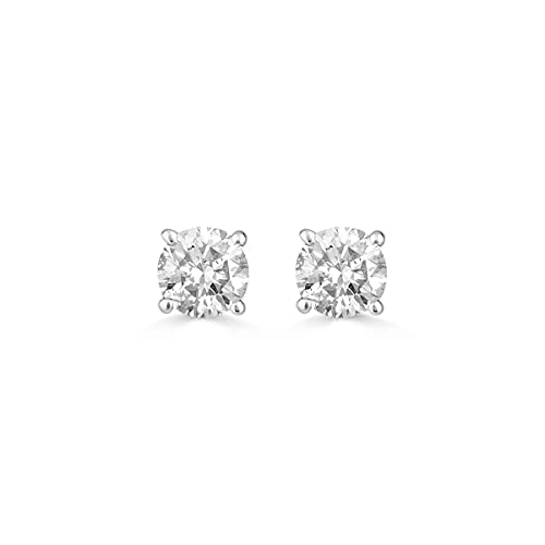 1.25 Carat Total Weight Round Natural Diamond Stud Earrings in 14K White Gold for Women with Push Backs - (JK Color, I1 Clarity) - Authenticity Certificate Included