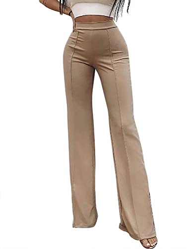 FANCYINN Womens Casual Bootcut Ease Into Pants Stretchy Bell Bottom Flare Palazzo with Tummy Control Trousers Khaki XL