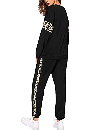 Two Piece Outfits for Women Jogging Suit Leopard Sweatpants Sets Black XXL
