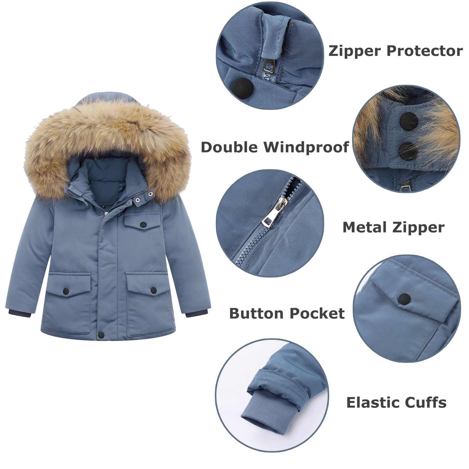 Balipig 2-piece Baby Ski-suits Winter Snowsuit with Removable Fleece Hood Nylon Outfit Down Suit for 4-5 Years