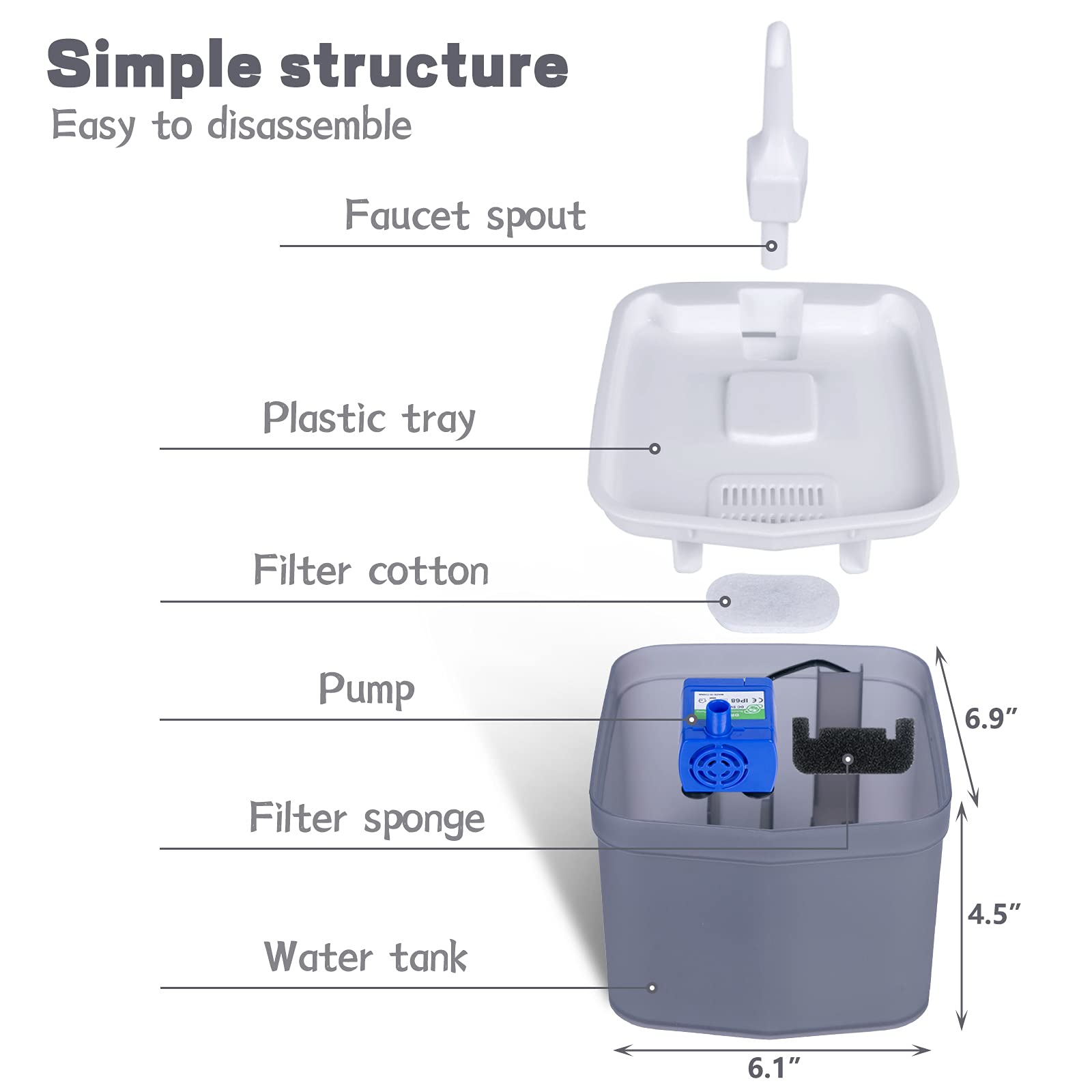 Cozyieland Automatic Cat Pet Water Fountain, Faucet spout, Translucent LED Light, 67oz, Ultra Quiet, AC Adapter (Grey)
