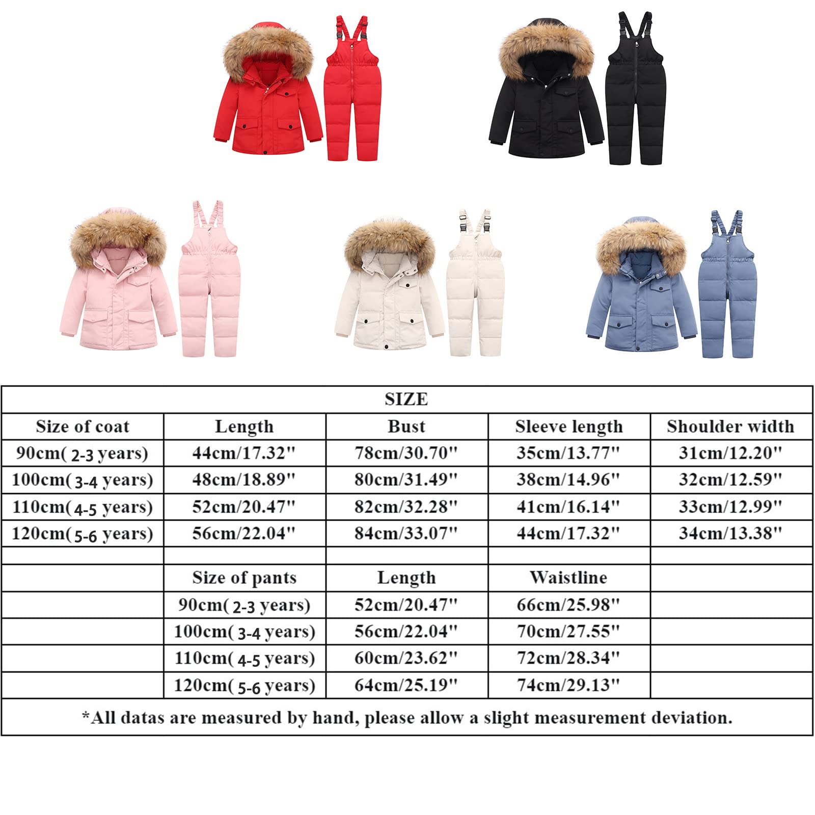 Balipig 2-piece Baby Ski-suits Winter Snowsuit with Removable Fleece Hood Nylon Outfit Down Suit for 4-5 Years