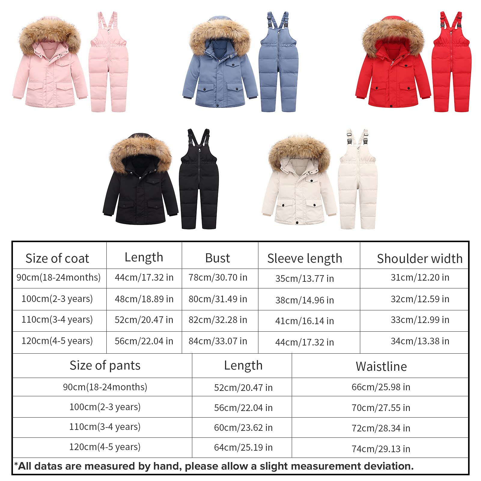Balipig 2-piece Baby Ski-suits Winter Snowsuit with Removable Fleece Hood Nylon Outfit Down Suit for 4-5 Years