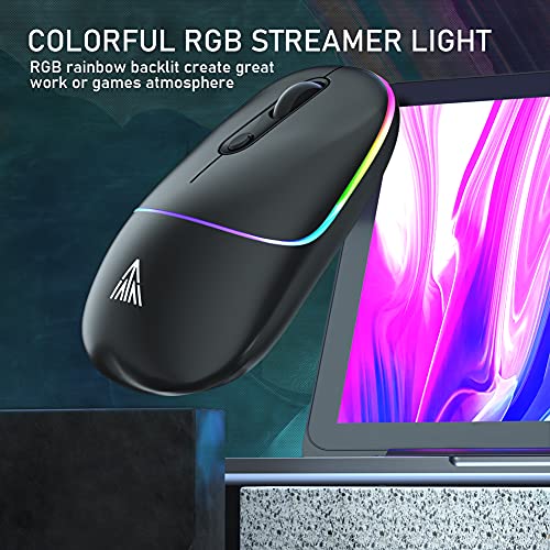 SOLAKAKA RGB 2.4GHz Wireless Mouse, Slim Portable Cordless Silent Laptop Office Mouse, Rechargeable USB PC Computer Mice, Black