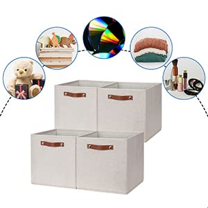 DULLEMELO 12inch Cube Storage Baskets for Shelves Closet Storage,Sturdy Home Organization Bins for Gifts Empty,Foldable Fabric Storage Cubes Baskets for Nursery Toys Clothes Storage(Beige-4 Pack)