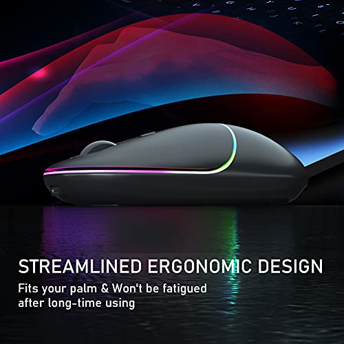 SOLAKAKA RGB 2.4GHz Wireless Mouse, Slim Portable Cordless Silent Laptop Office Mouse, Rechargeable USB PC Computer Mice, Black