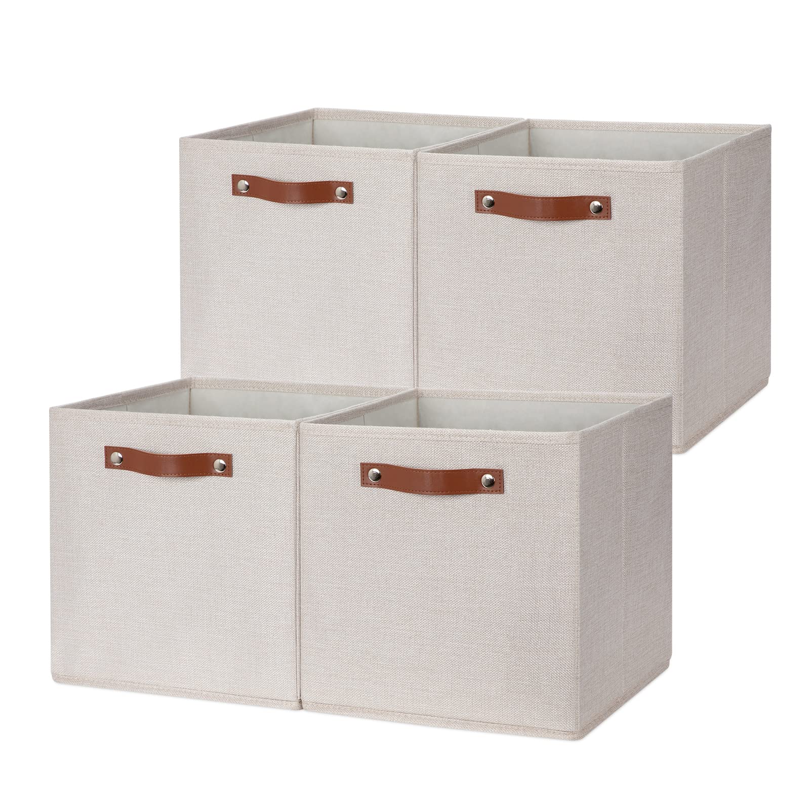 DULLEMELO 12inch Cube Storage Baskets for Shelves Closet Storage,Sturdy Home Organization Bins for Gifts Empty,Foldable Fabric Storage Cubes Baskets for Nursery Toys Clothes Storage(Beige-4 Pack)