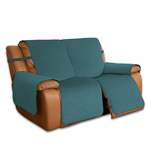 Easy-Going Recliner Loveseat Covers, Water Resistant Reversible 2 Seat Recliner Cover, Velvet Couch Cover, 2 Pieces Double Recliner Sofa Covers for Kids, Dogs, Pets (Recliner Loveseat, Peacock Blue)