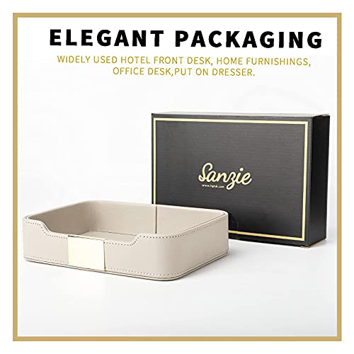 SANZIE Luxury Leather Tray Desktop Storage Catchall Organizer Decorative Tray for Entryway Table to Hold Jewelry Watch Keys Phone Wallet (Metal Glided, Grey)