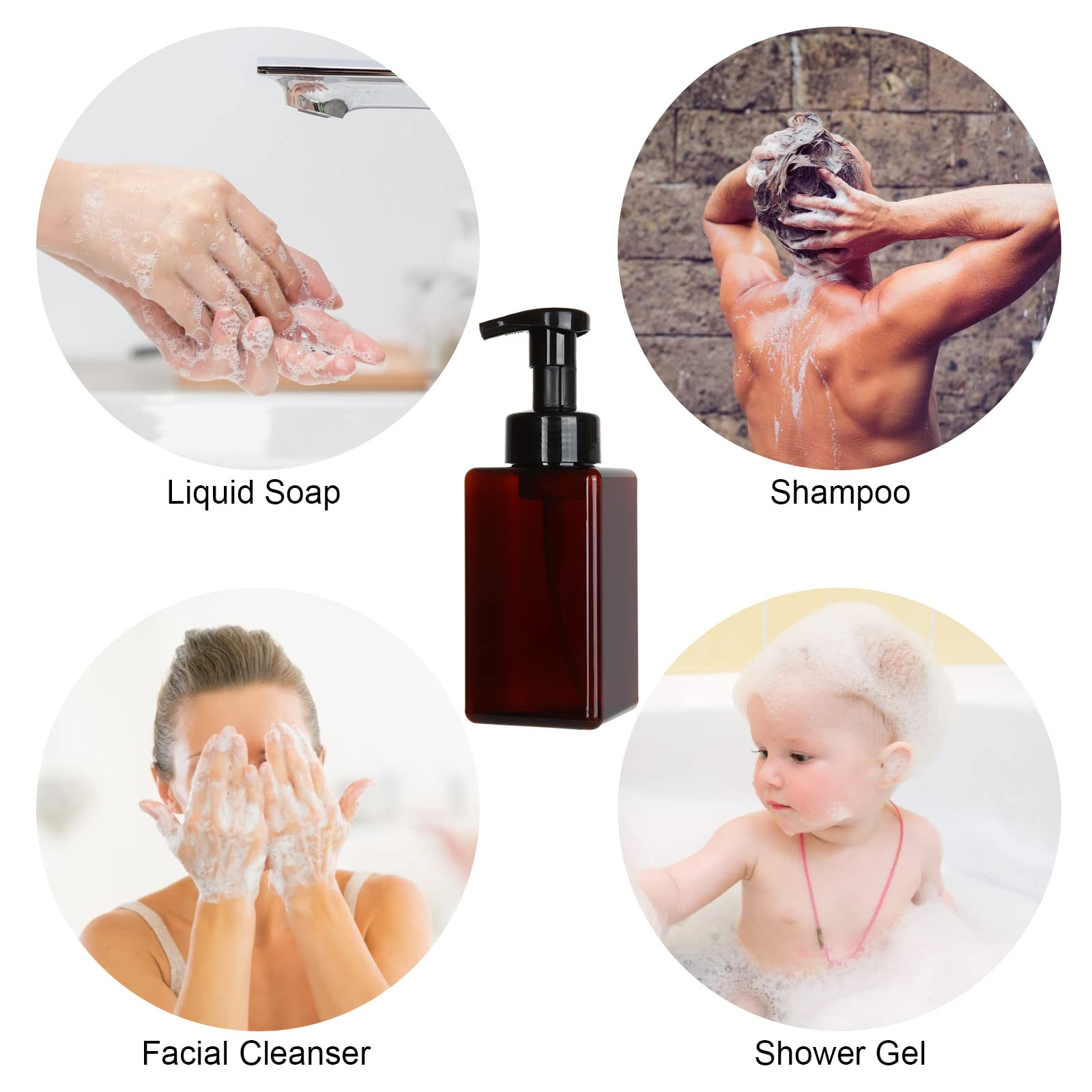 RHBLME 6 Pack Foaming Soap Dispenser with Pump, 15oz 450ml Refillable Pump Bottle Plastic, Empty Foaming Hand Soap Dispenser, for Storing Shampoo, Hair Conditioner, Liquid Hand Soap, Various Lotions