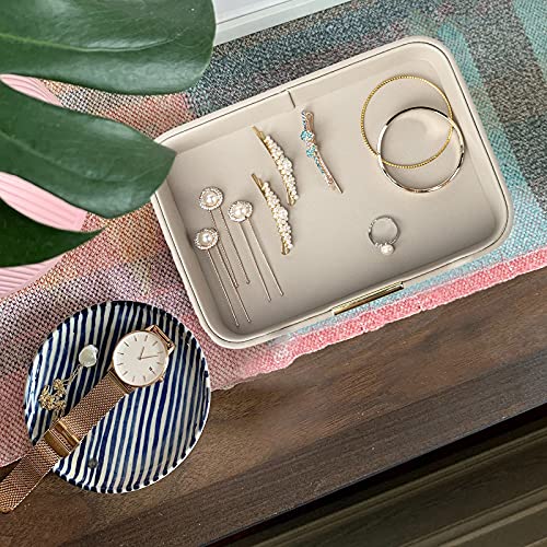 SANZIE Luxury Leather Tray Desktop Storage Catchall Organizer Decorative Tray for Entryway Table to Hold Jewelry Watch Keys Phone Wallet (Metal Glided, Grey)