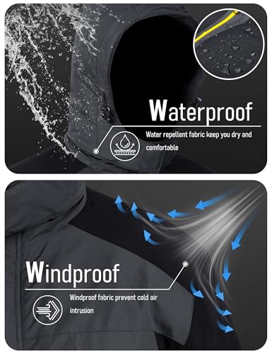 MAGCOMSEN Men Winter Jackets for Men Ski Jacket for Men Waterproof Jacket for Men Winter Coats for Men Rain Jacket Winter Parka Jacket Grey Black