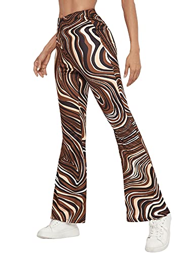 Floerns Women's Printed Stretchy High Waisted Bell Bottom Boho Flare Pants Brown Marble S