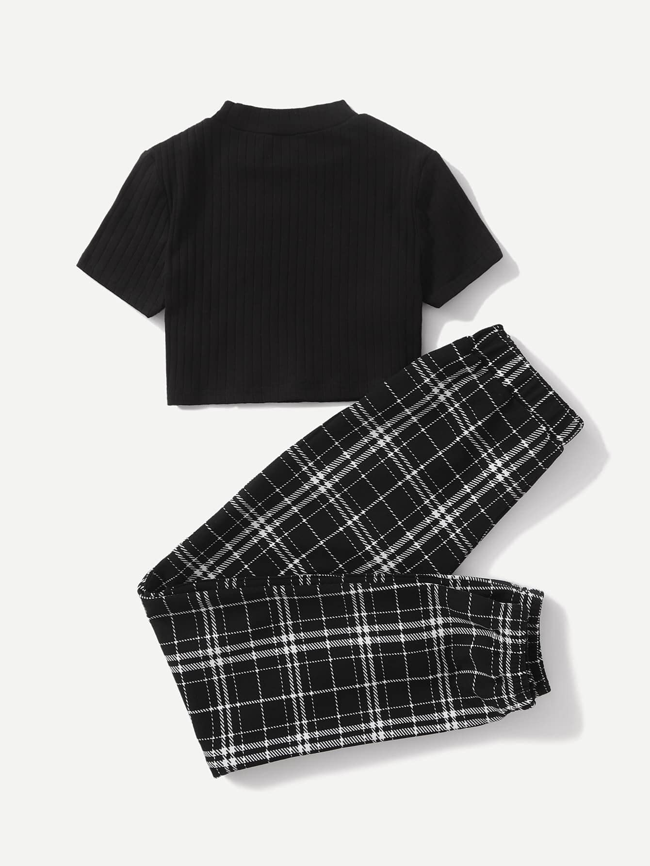 SOLY HUX Girl's Letter Print Short Sleeve Tee Top and Plaid Pants Set 2 Piece Outfits Black 11-12Y