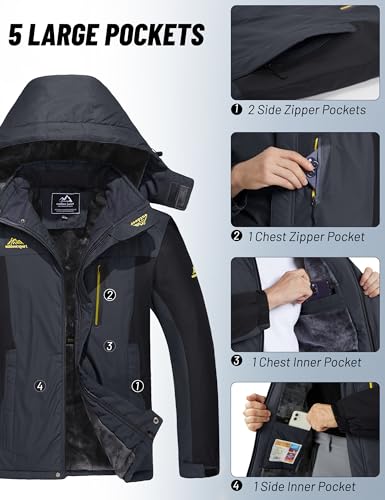 MAGCOMSEN Men Winter Jackets for Men Ski Jacket for Men Waterproof Jacket for Men Winter Coats for Men Rain Jacket Winter Parka Jacket Grey Black