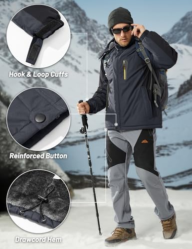 MAGCOMSEN Men Winter Jackets for Men Ski Jacket for Men Waterproof Jacket for Men Winter Coats for Men Rain Jacket Winter Parka Jacket Grey Black