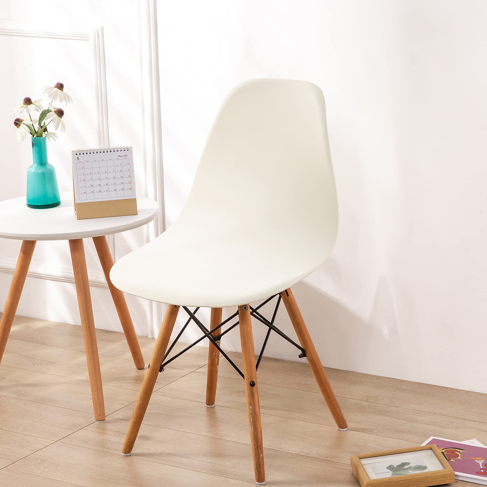 NILUOH Shell Chair Cover Mid Century Modern Dining Chair Covers Lounge Armless Chairs Covers for Kitchen,Dining Room,Set of 4,Creamy-White