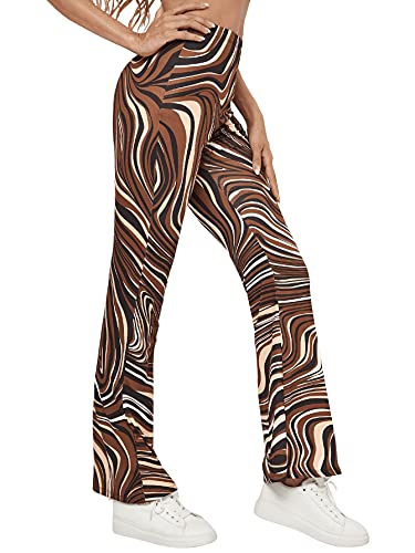 Floerns Women's Printed Stretchy High Waisted Bell Bottom Boho Flare Pants Brown Marble S